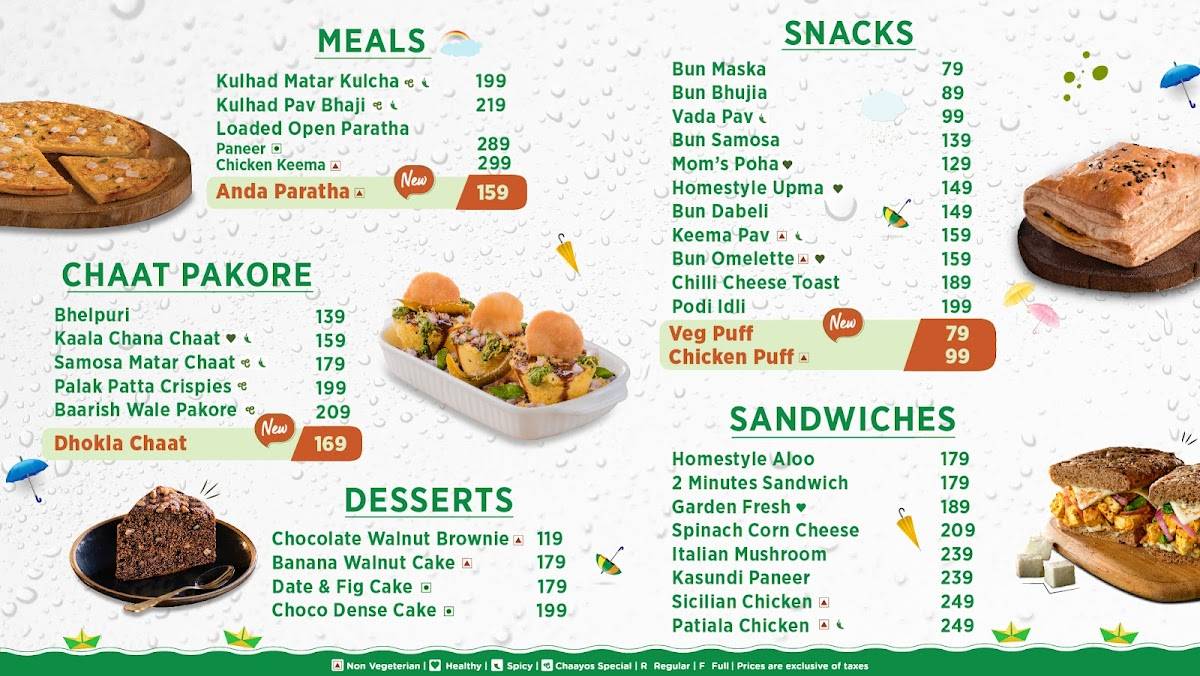 Menu at Chaayos Cafe at Bagmane Tech Park, Bengaluru