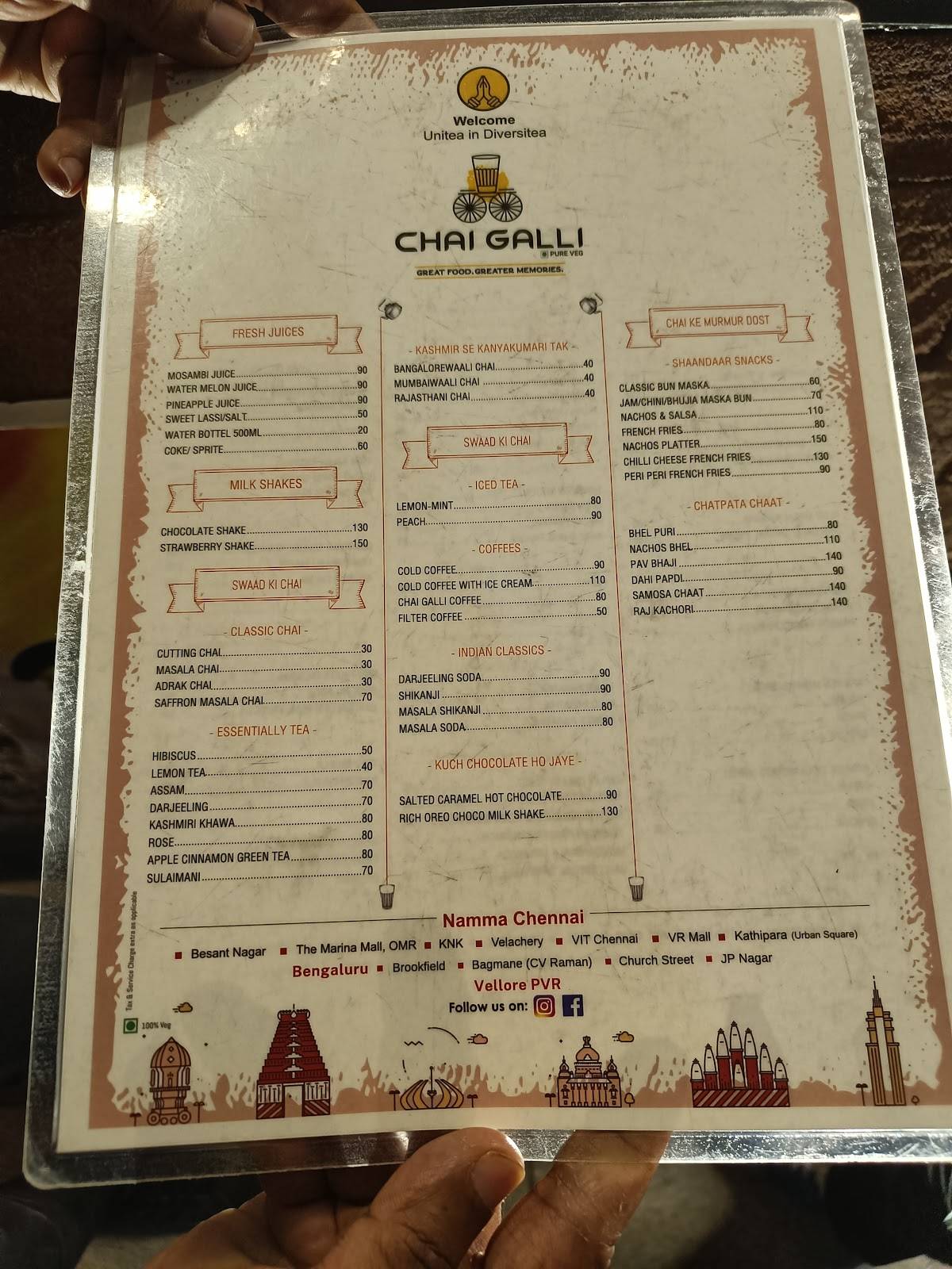 Menu at Chai Galli Bagmane Tech Park, Bengaluru