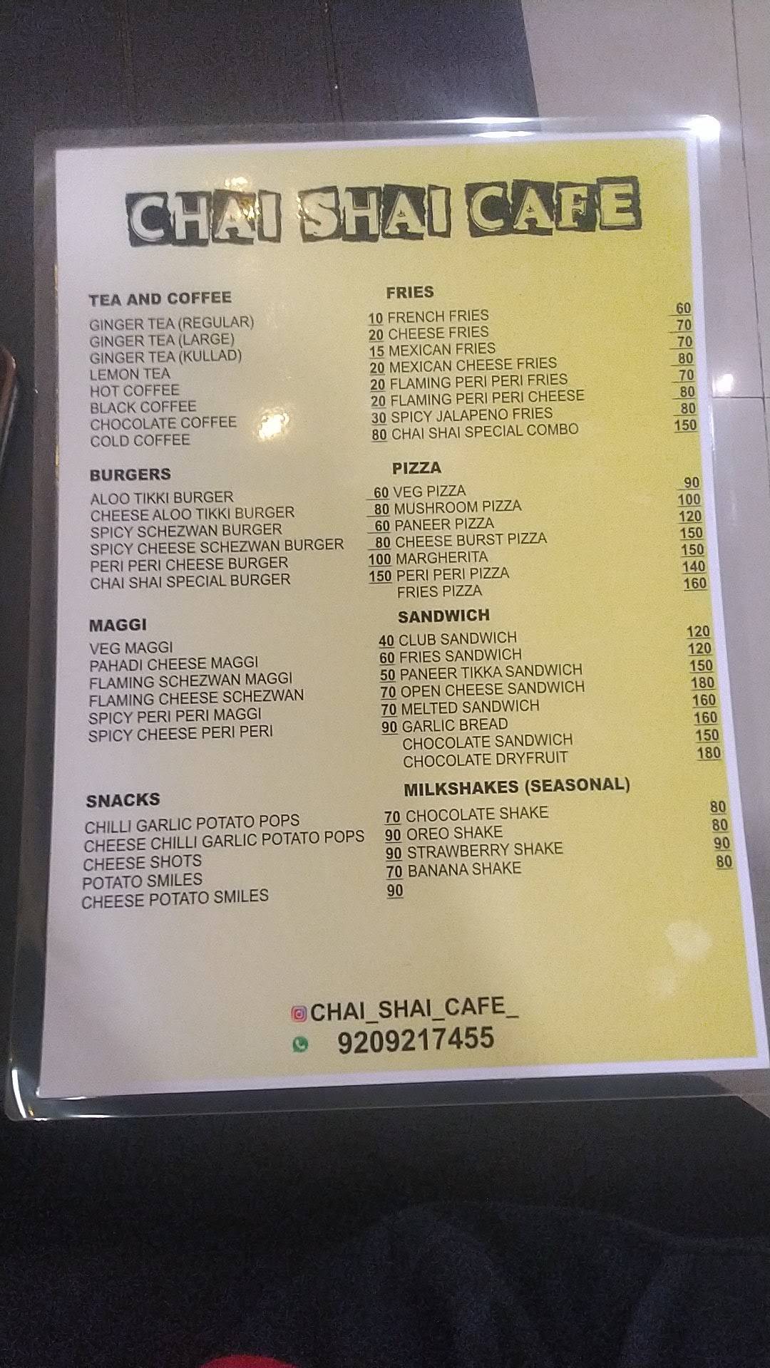 Menu at Chai Shai Cafe, Nala Sopara