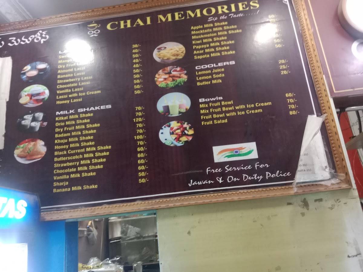 Menu at Chai memories, Hyderabad, Suchitra Rd