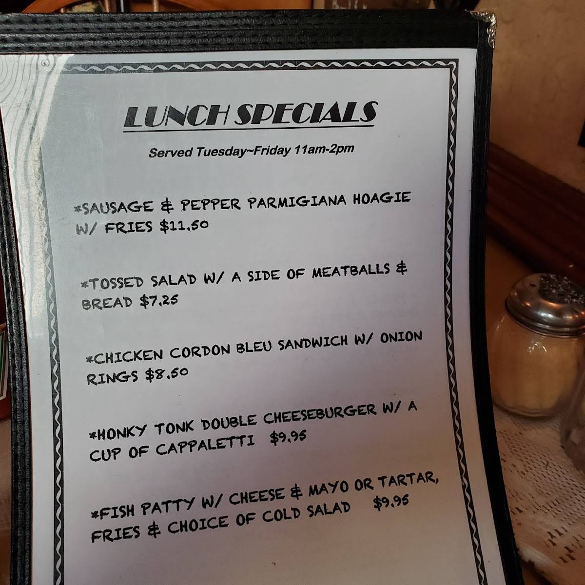 Menu at Chaplin's Honky Tonk Restaurant & Saloon, Dunmore