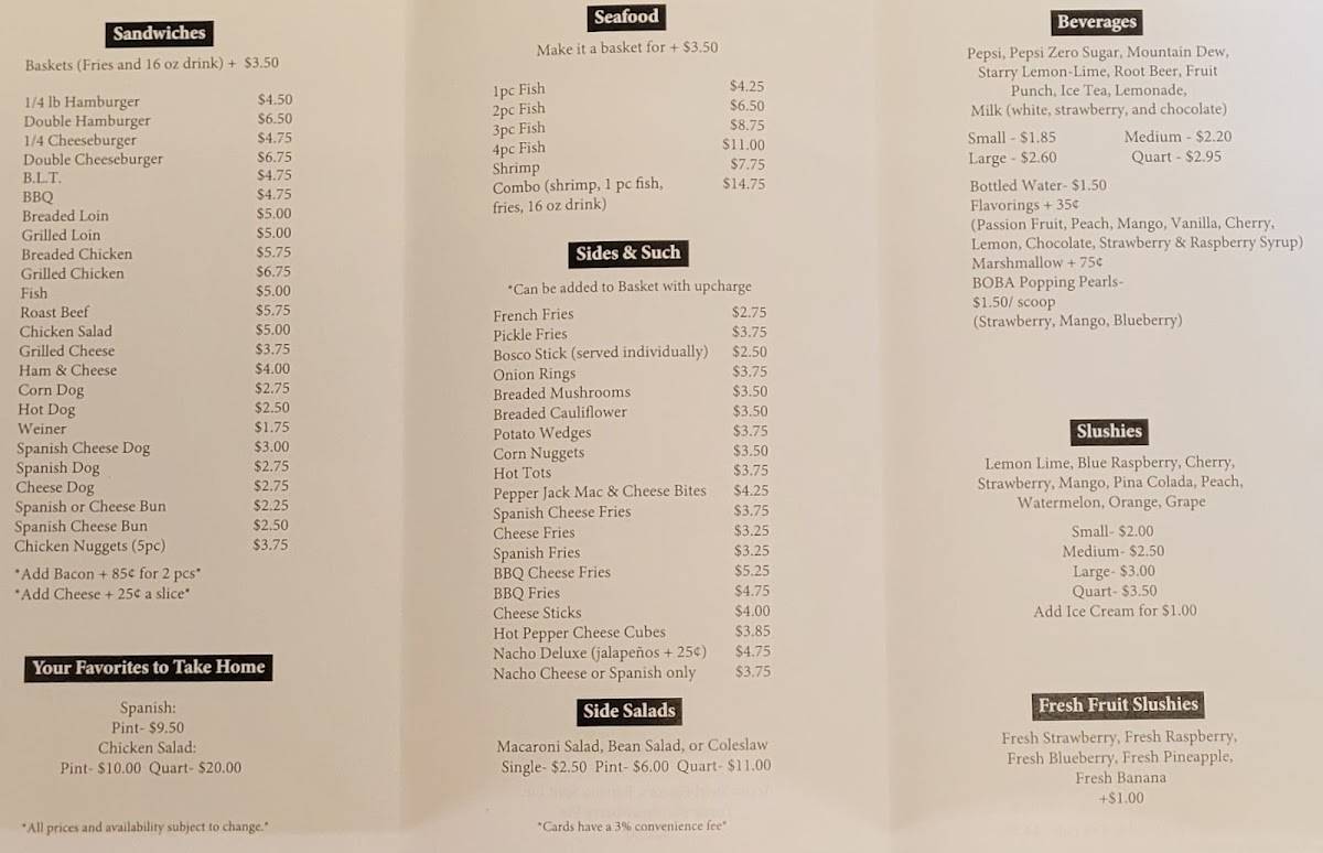 Menu at Charbetts restaurant, Logansport