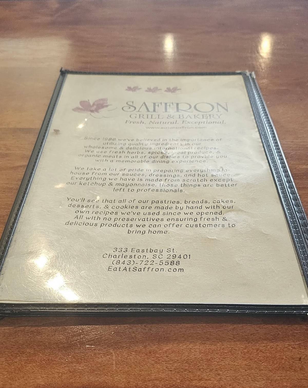 Menu at Saffron Cafe & Bakery, Charleston