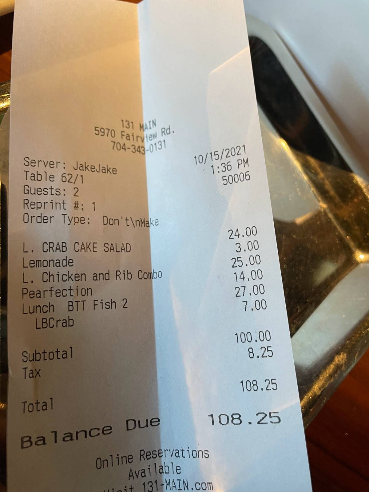 Menu at 131 MAIN Restaurant, Charlotte, Fairview Rd #100
