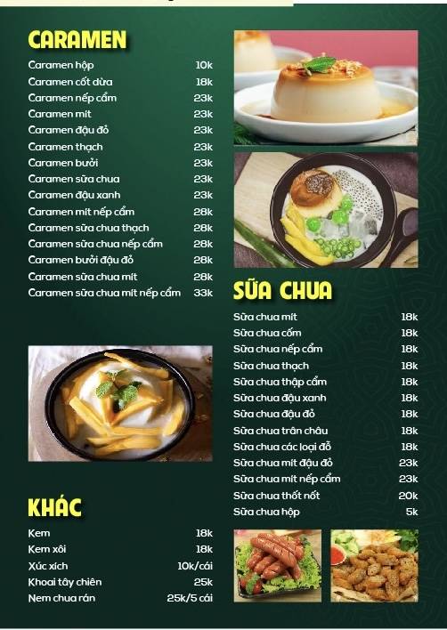 Menu at Chè Gia Truyền Nga Sơn restaurant, Phúc Yên
