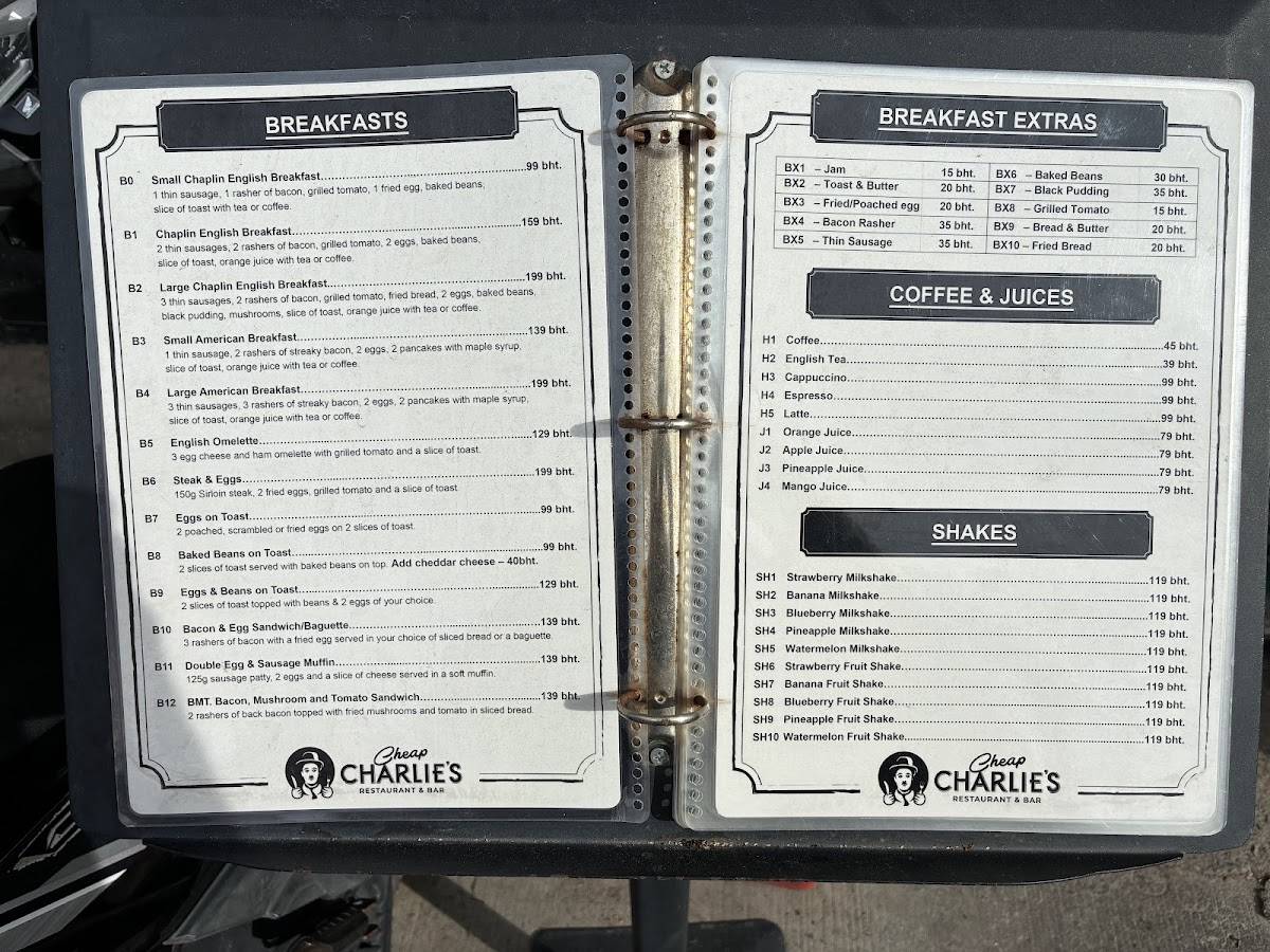 Menu at Cheap Charlie's restaurant, Pattaya City, 75