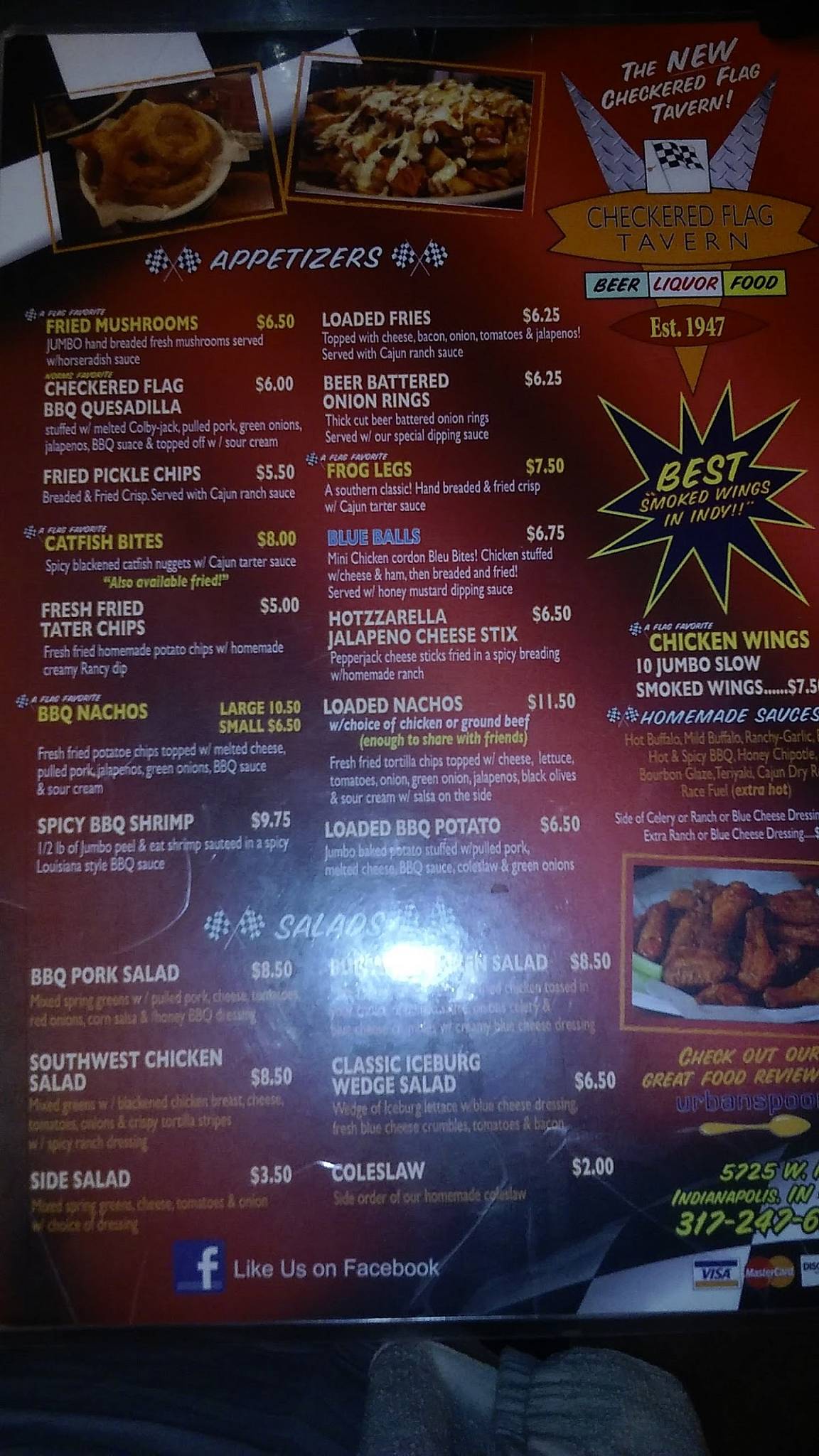 Menu at Checkered Flag Tavern pub & bar, Indianapolis