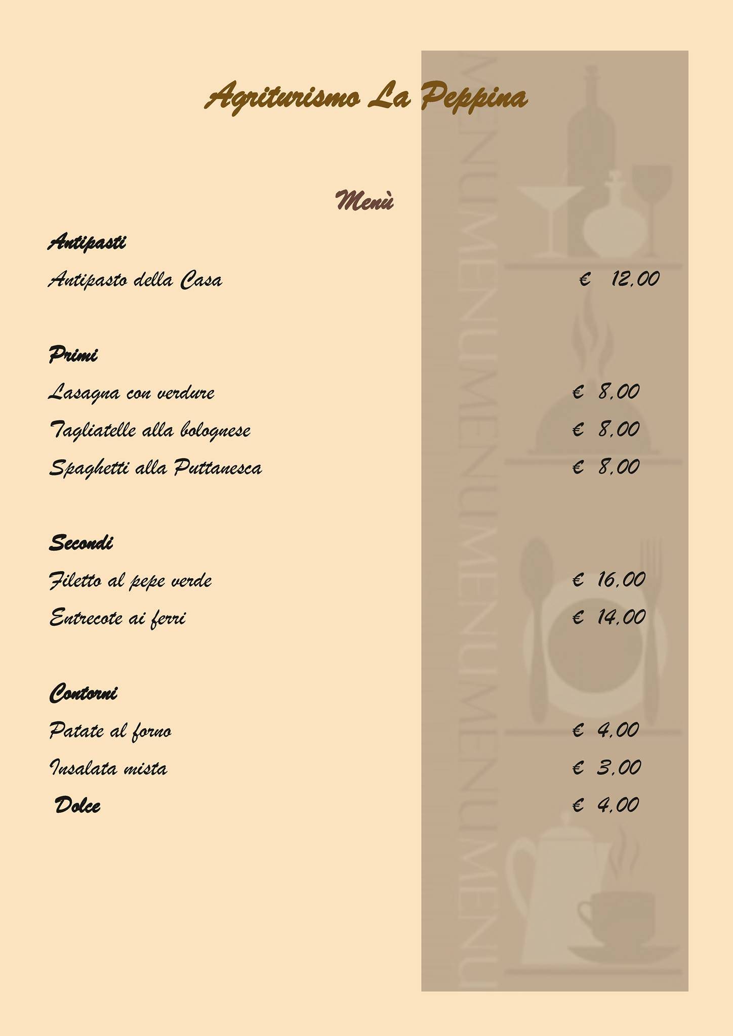 Menu da Checkpoint Agriturismo La Peppina ristorante, Massa Lubrense