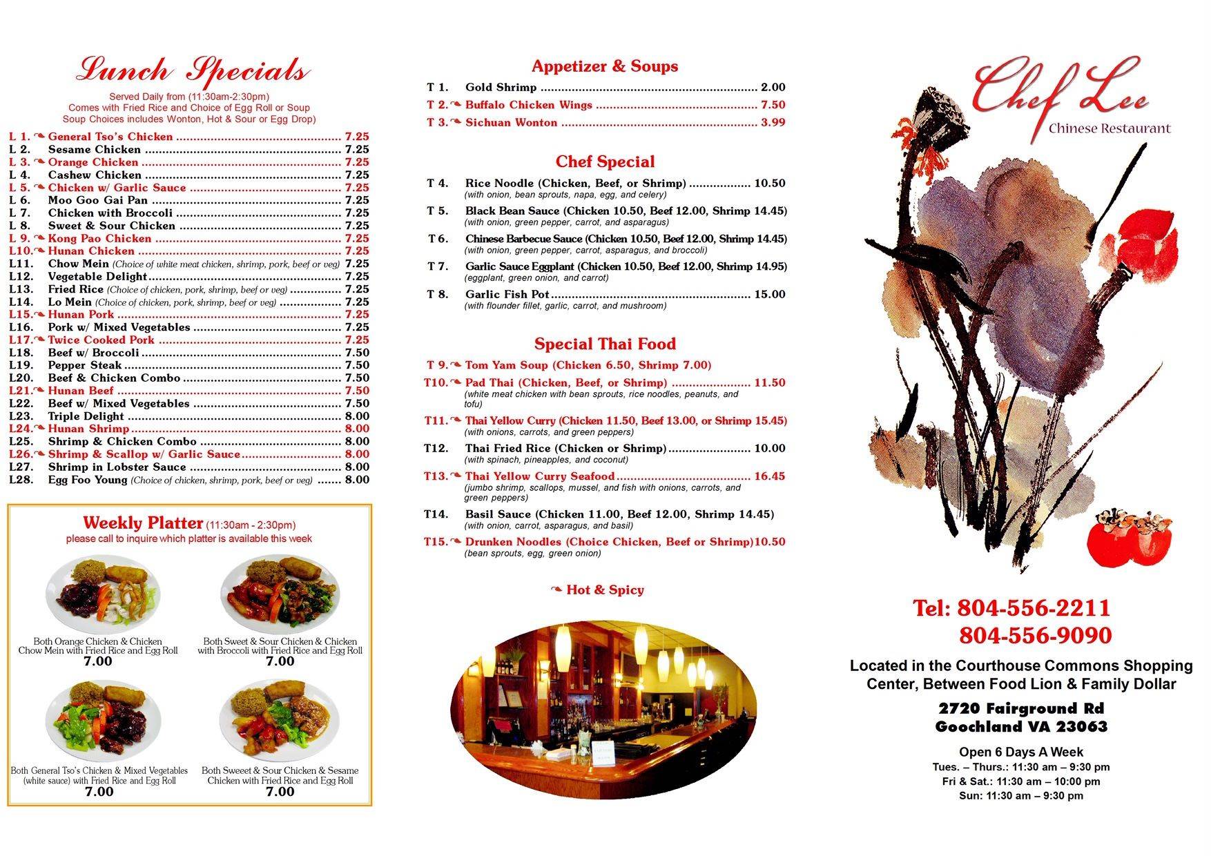 Carta de Chef Lee Chinese Restaurant, Goochland