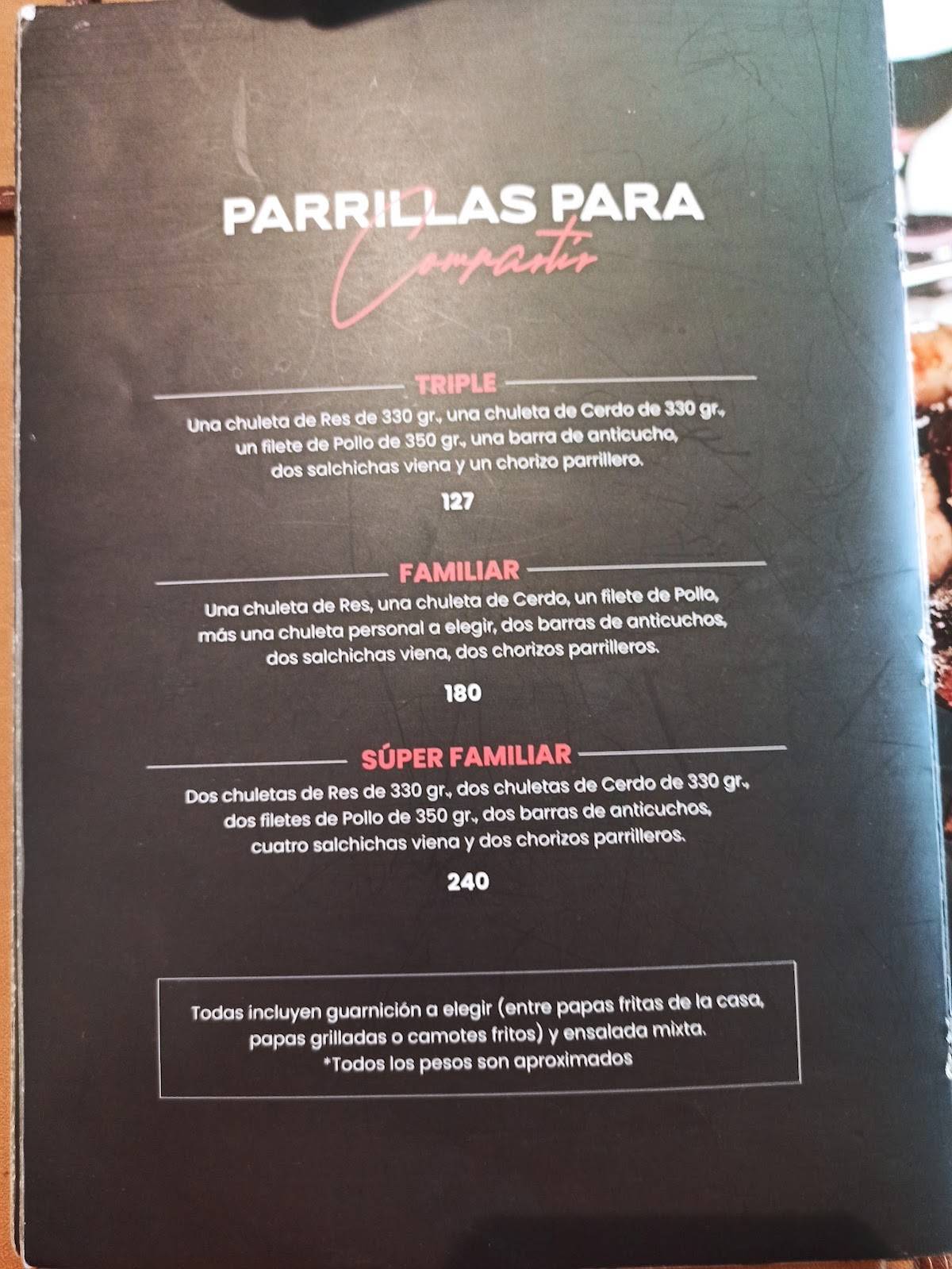 Carta del restaurante Chef Parrillero Grill, Arequipa, Avenida Dolores