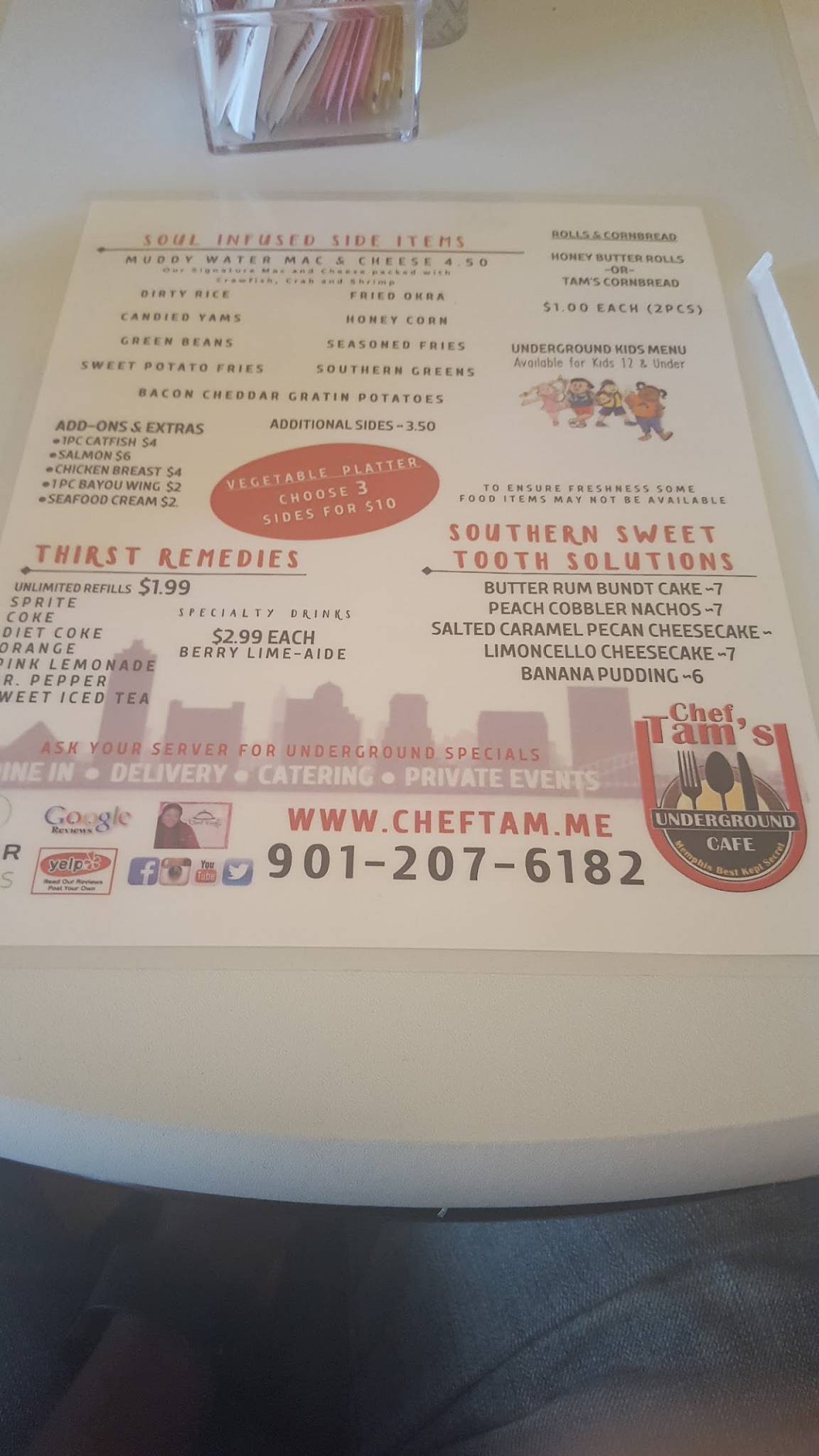 Menu at Chef Tam's Underground Cafe, Memphis, 668 Union Ave