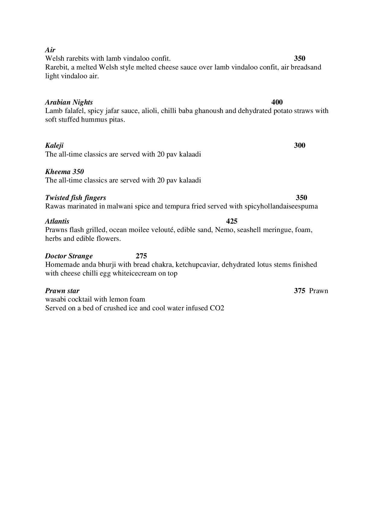 Menu at Chemistry 101 - Gastro Bar, Mumbai