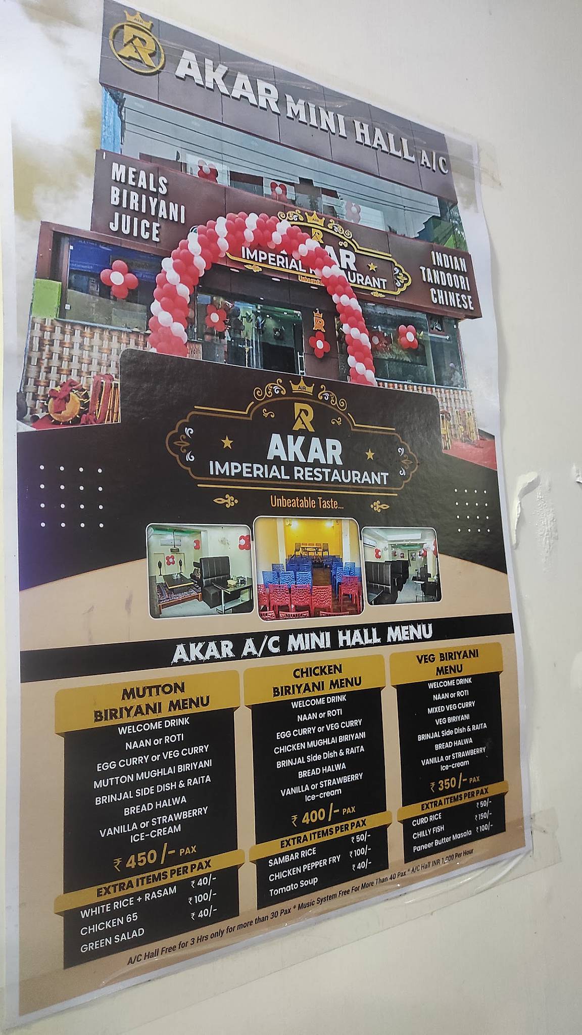 Menu at Akar Imperial Restaurant, Chennai