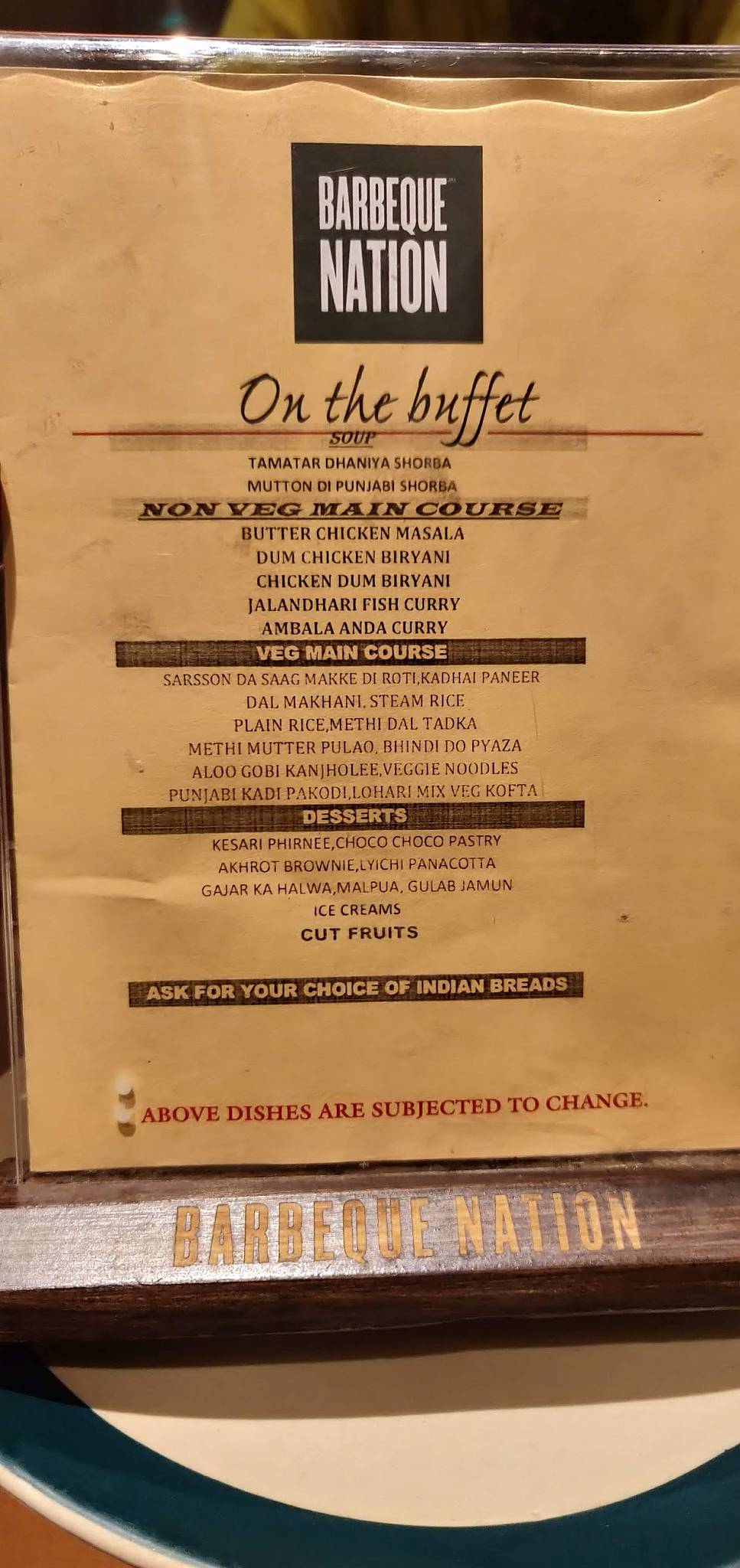 Menu at Barbeque Nation, Chennai, No 137