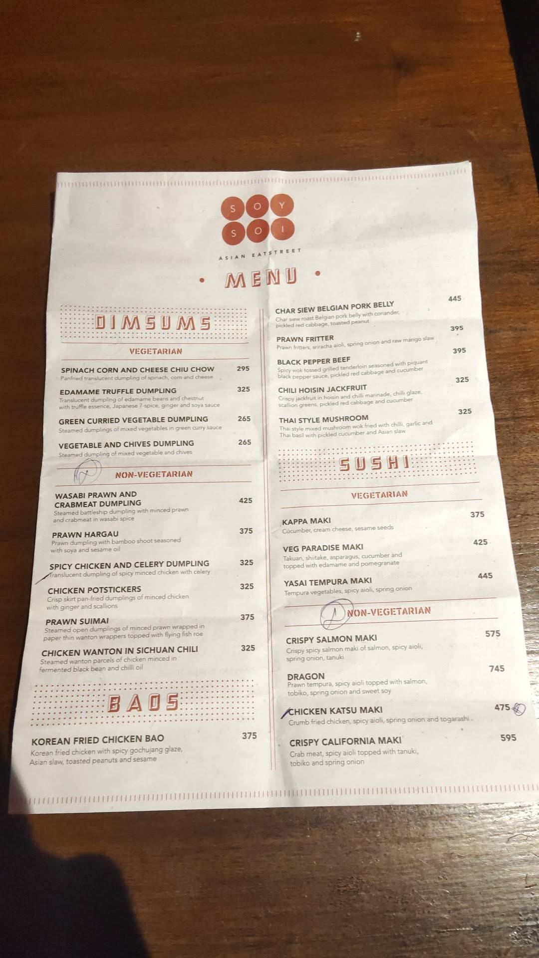 Menu at Soy Soi, Chennai
