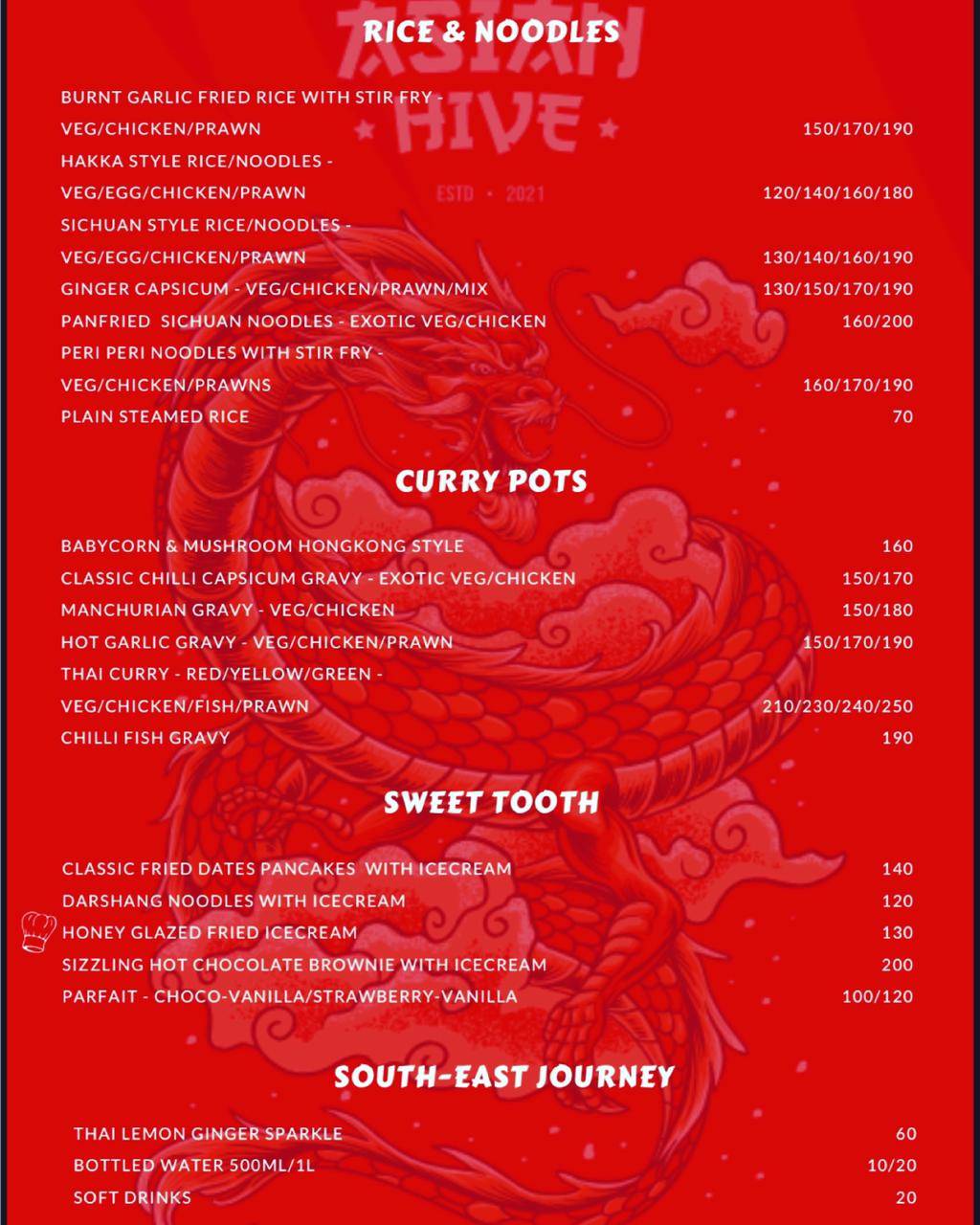 Menu at Asian Hive, Chennai, NO.88
