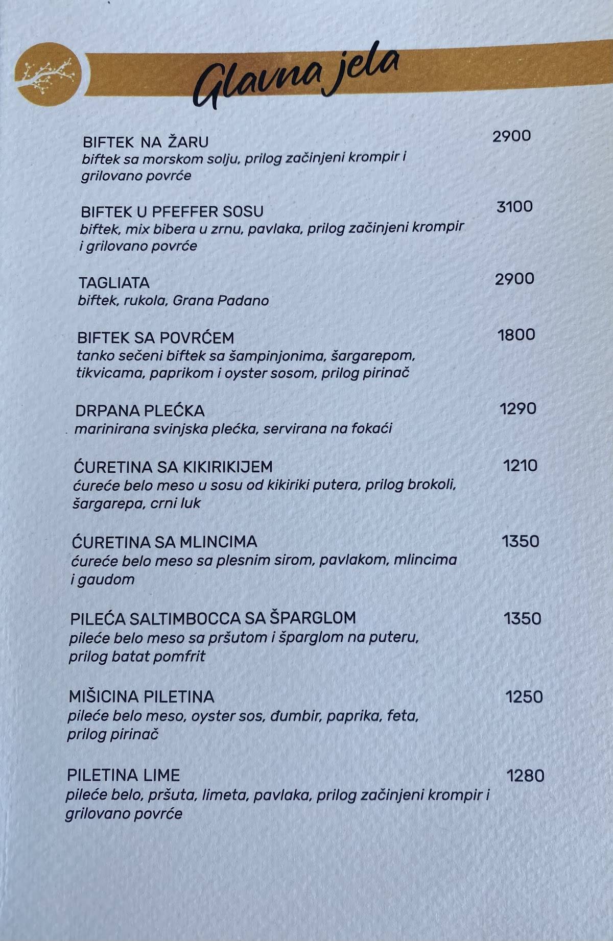 Menu at Cherry sky restaurant, Belgrade