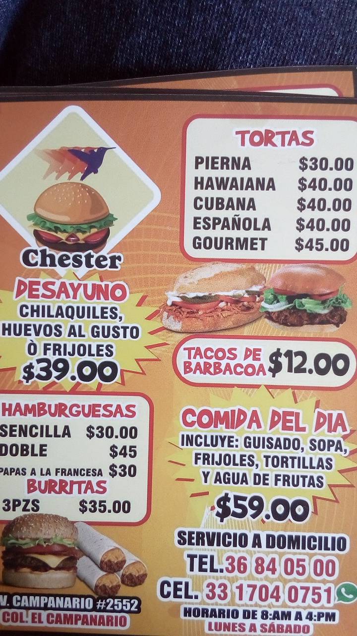 Carta del restaurante Chester Comida A Domicilio, Zapopan
