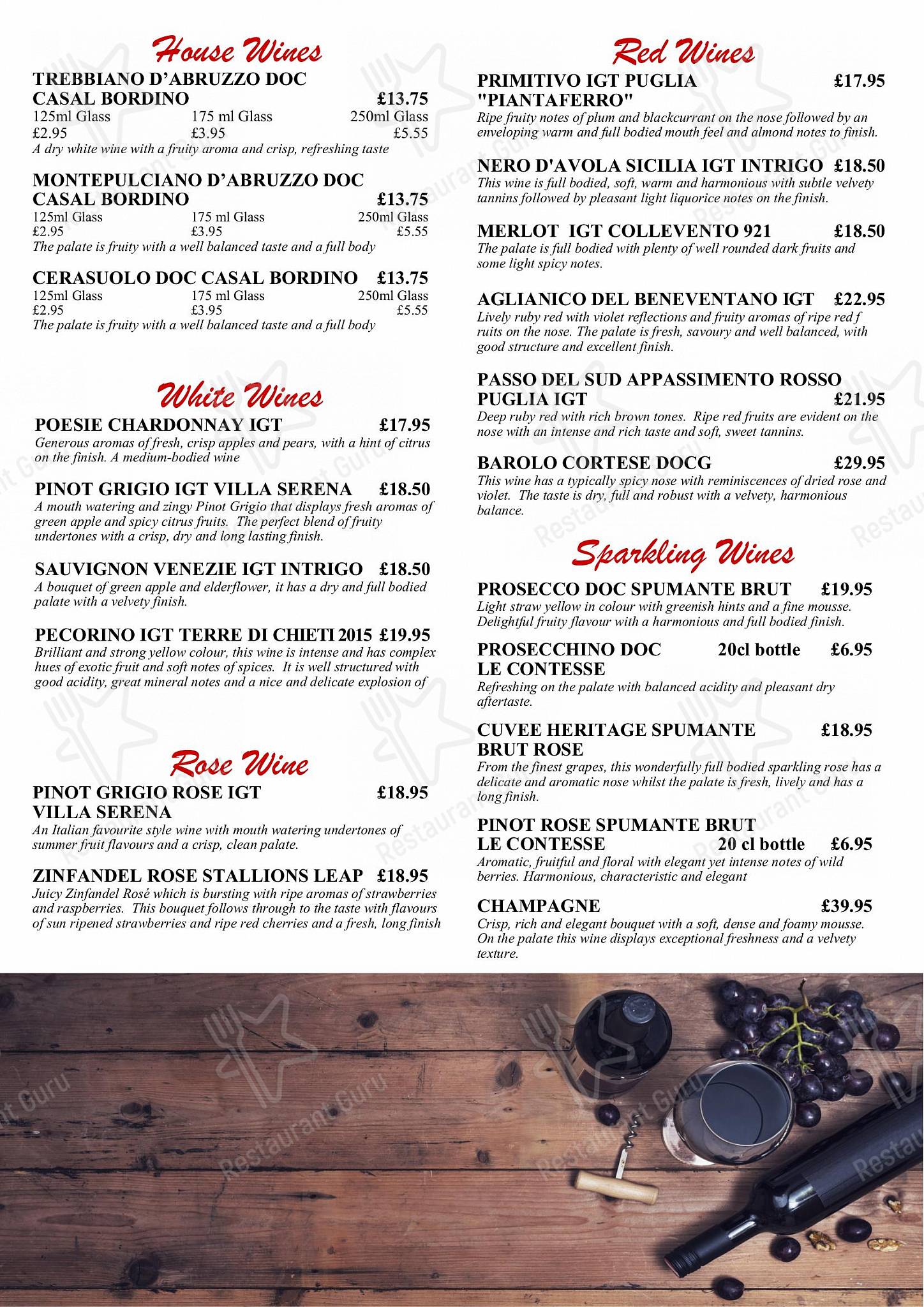 Menu at Da-Zero restaurant, Chester-le-Street