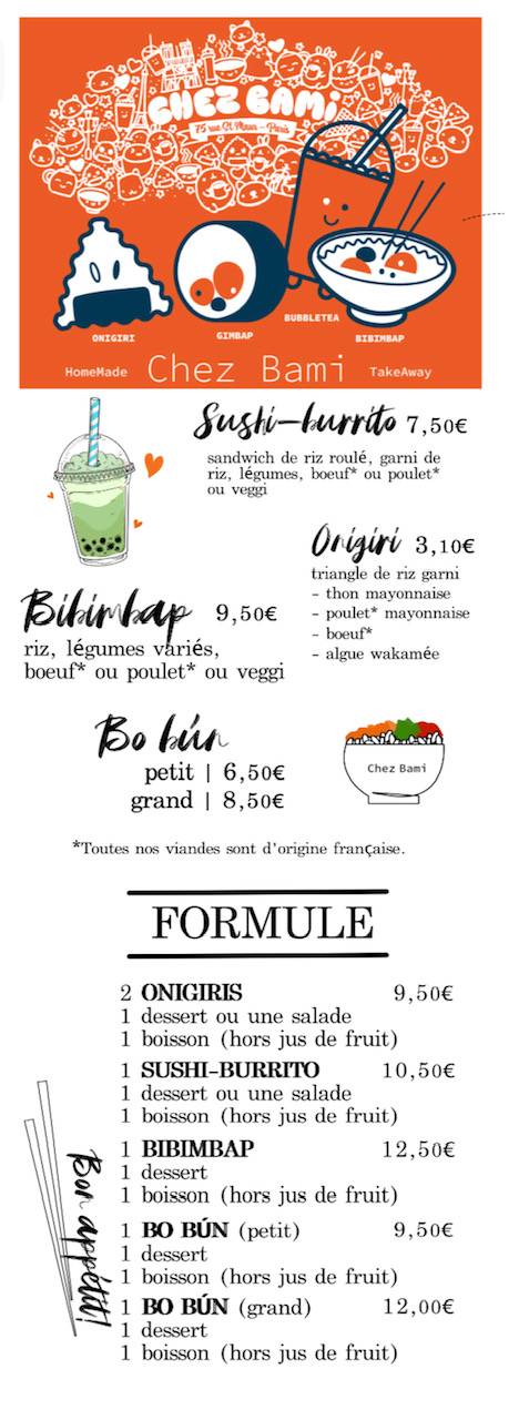 Menu au Chez BAMI, Paris