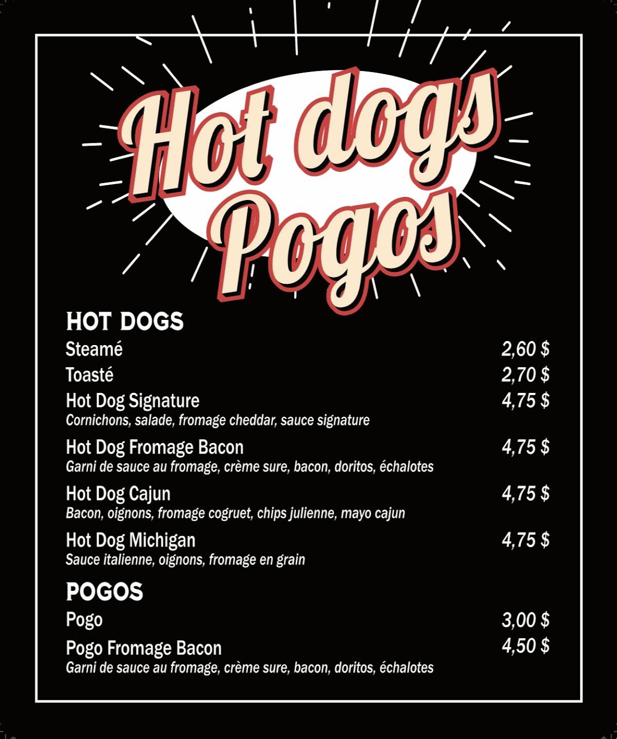 Menu au Chez Hugo Burger Shop pub et bar, Saint-Jérôme