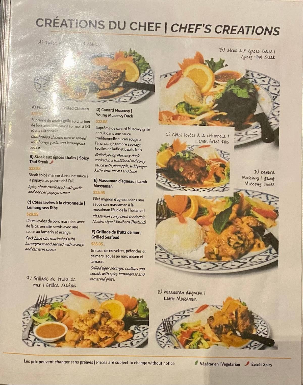 Menu au Chez Le Thai restaurant, Gatineau, 39 Rue Laval