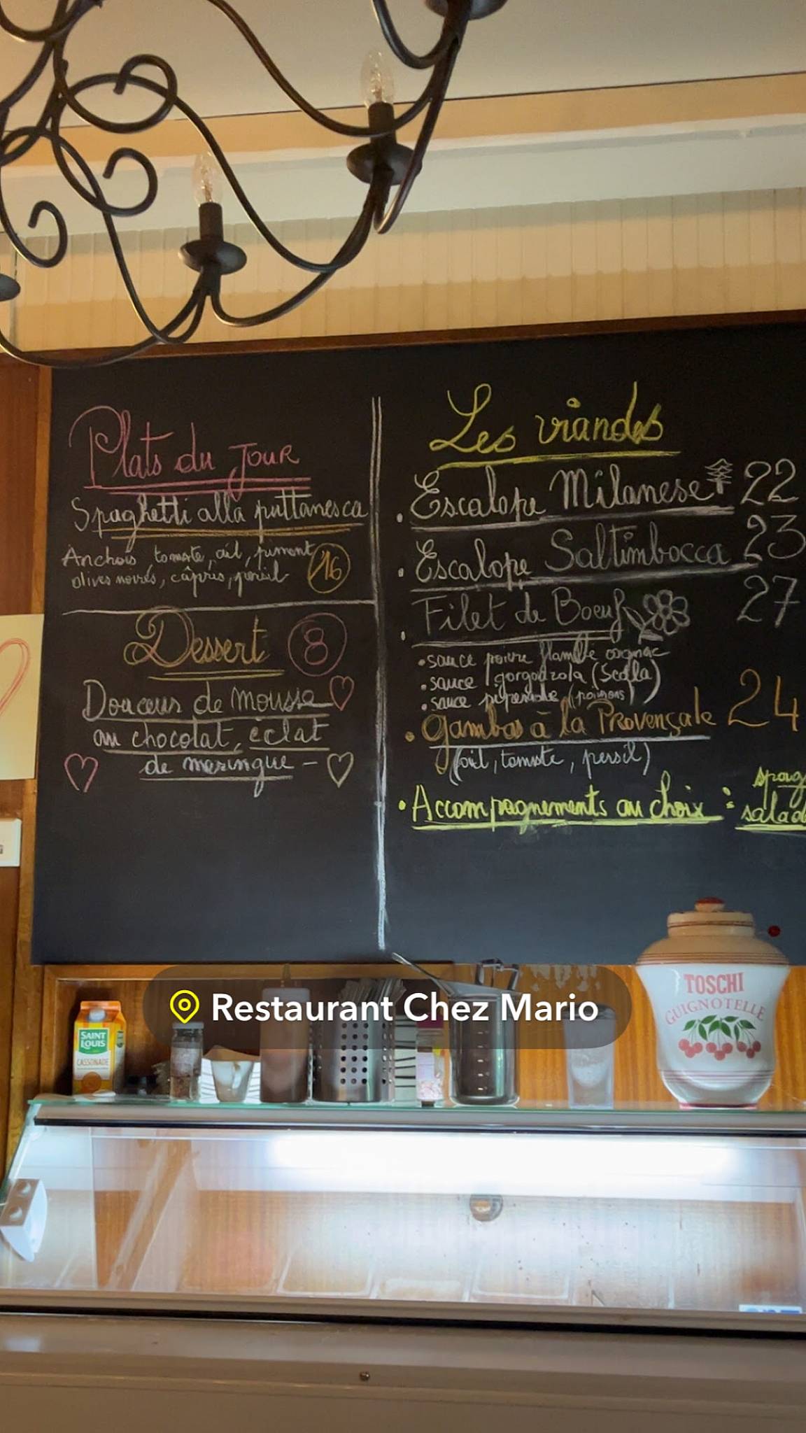 Menu at Chez Mario restaurant, Saint-Quentin, 1 Rue Renan