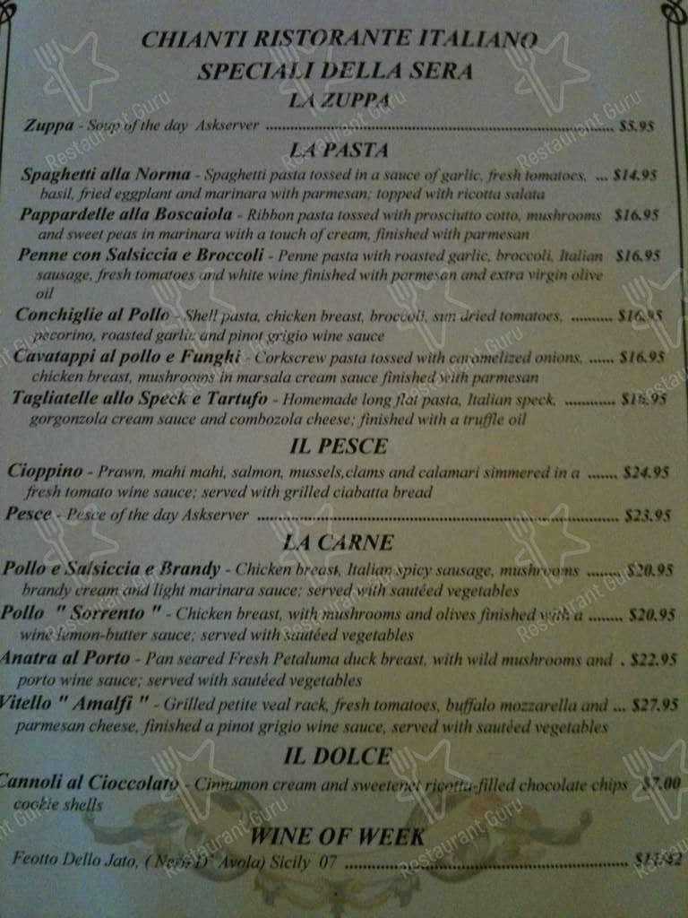 Menu at Chianti Ristorante Italiano desserts, Greenwood Village