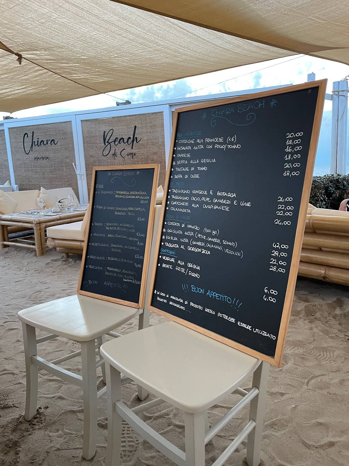 Menu da Chiara Beach Sorso ristorante, Sorso