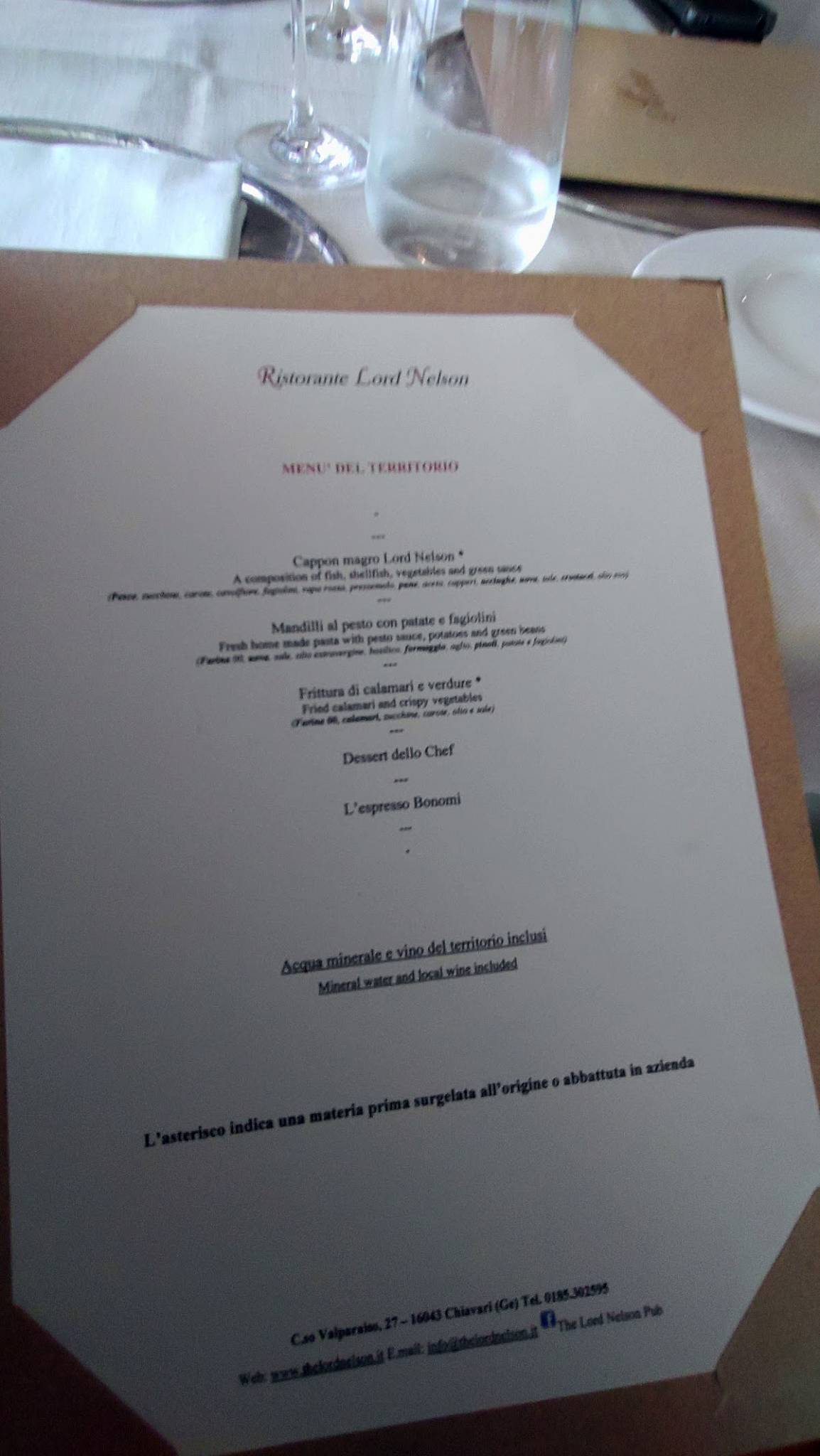 Menu da Lord Nelson (Ristorante - American Bar - Enoteca - Appartamenti ...