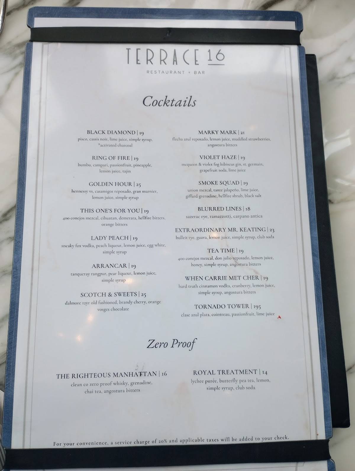Menu at Terrace 16 restaurant, Chicago, 401 N Wabash Ave 16th Floor