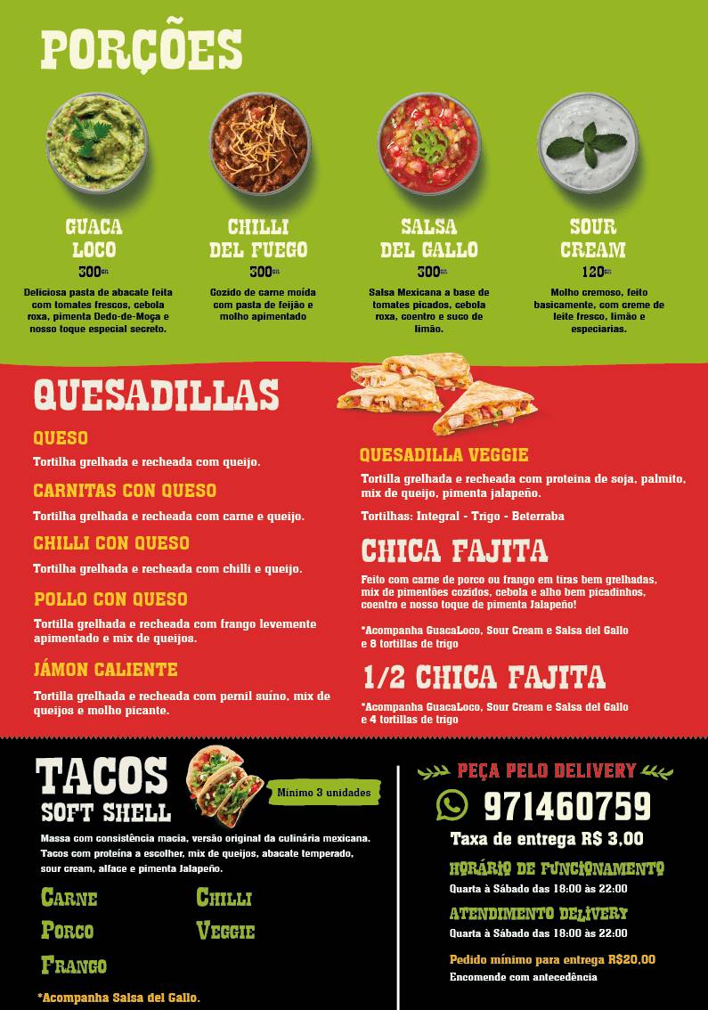 Menu em Chicano Loco Mexican Food restaurante, Itapira