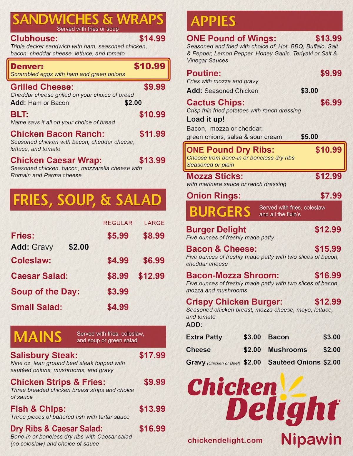 Menu at Chicken Delight Nipawin restaurant, Nipawin
