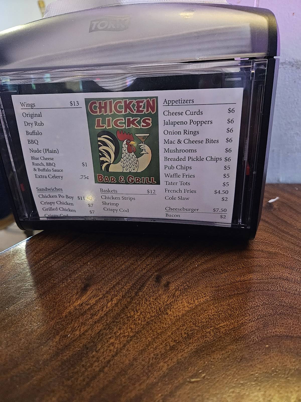 Menu at Chicken Licks pub & bar, Sun Prairie, County Hwy N #3