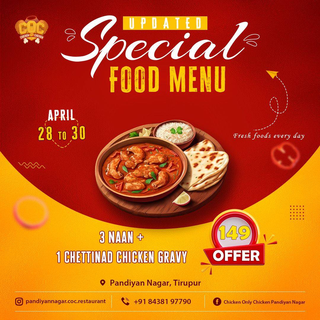 Menu at Chicken Only Chicken Restaurant, Tiruppur