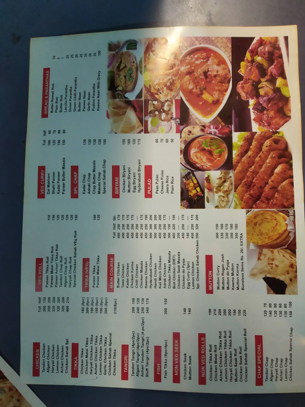 Menu at Chicken Sahab, Delhi