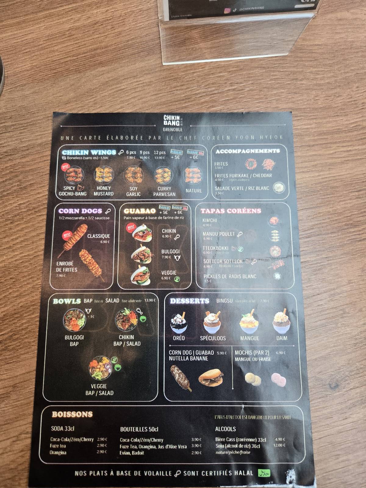 Menu au Chikin Bang - Korean Street Food - Grand'Place restaurant, Grenoble