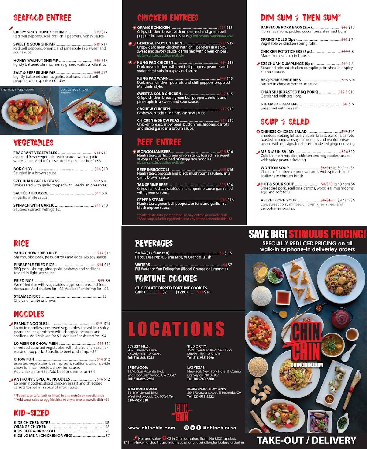 Menu at Chin Chin Western Streetside Kitchen restaurant, Los Angeles