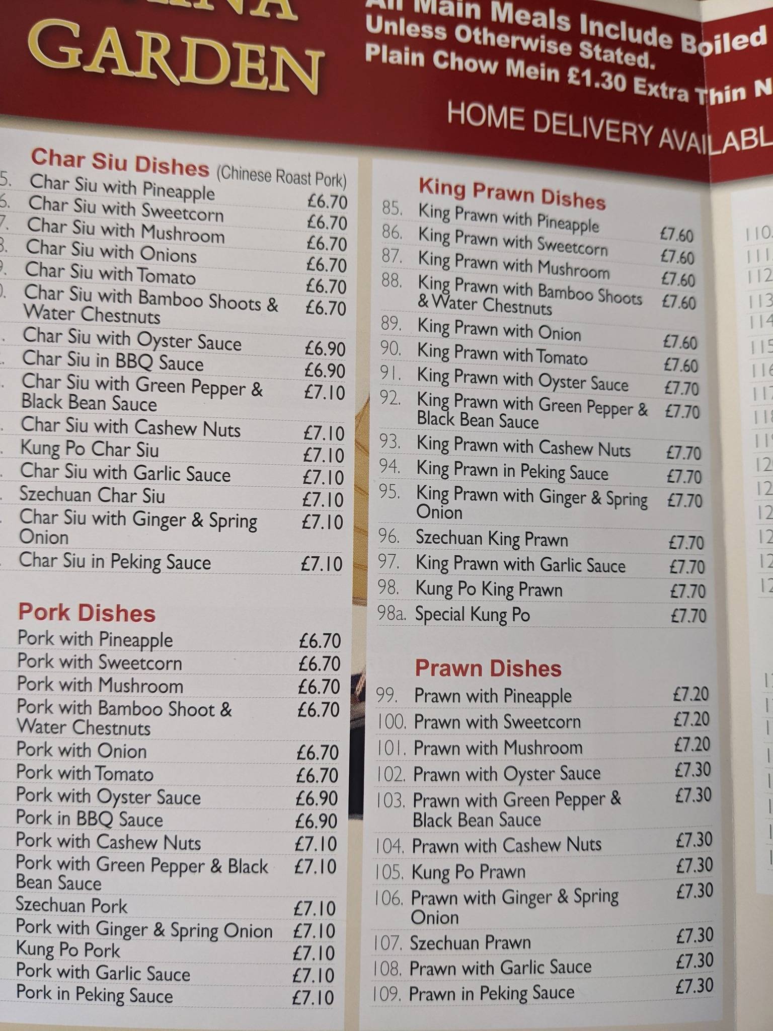 Carta del restaurante China Garden Chinese Takeaway Motherwell, Motherwell