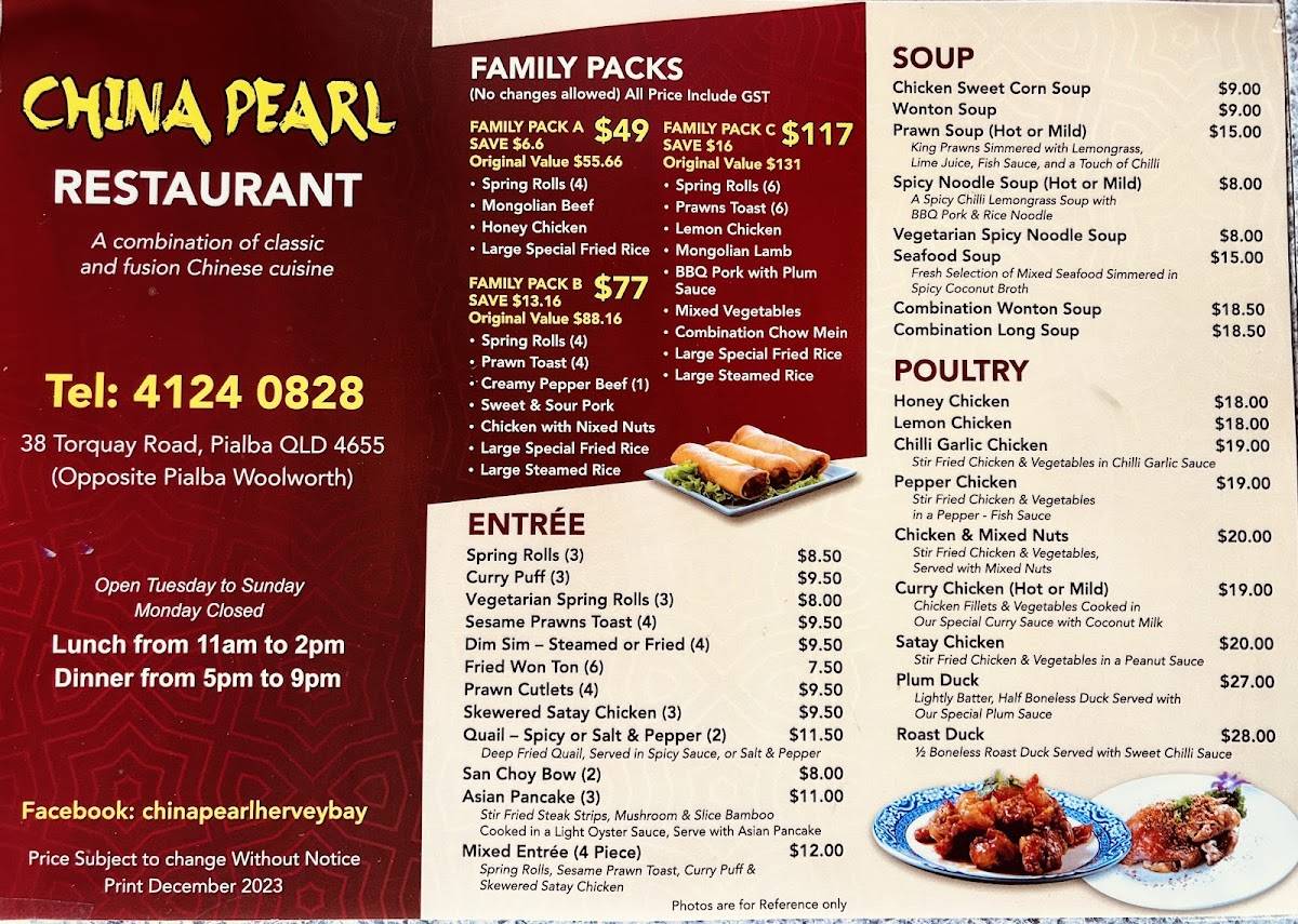 Menu at China Pearl Restaurant, Pialba