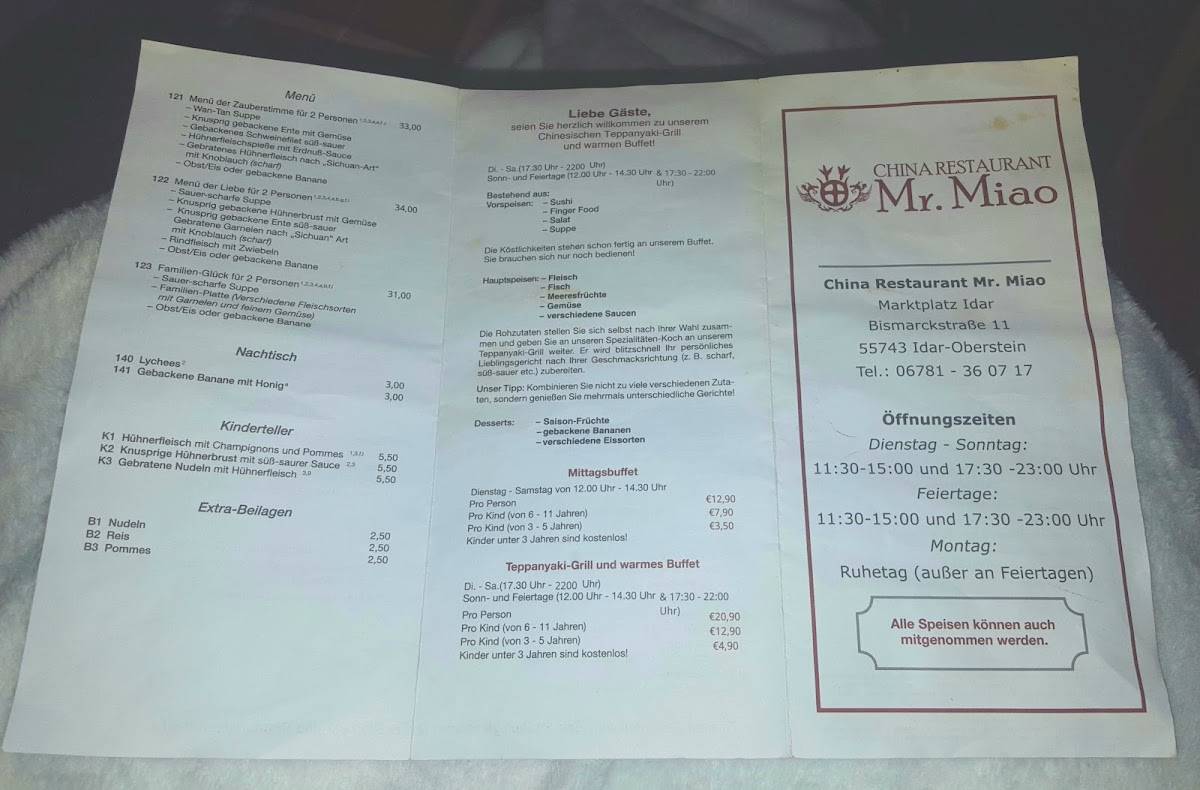 Speisekarte von China Restaurant Mr. Miao, Idar-Oberstein