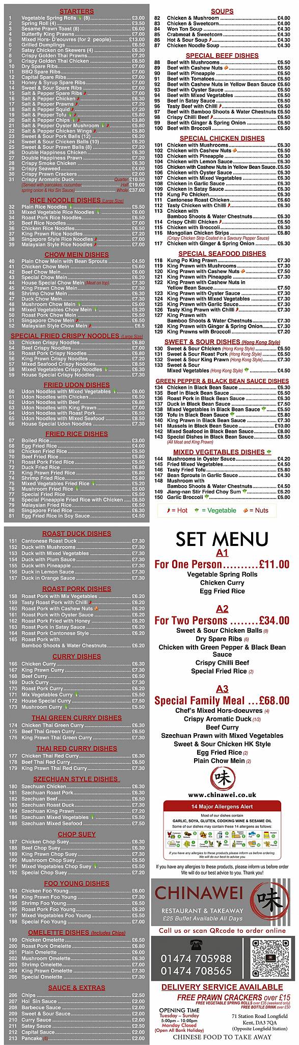 Menu at China Wei restaurant, Longfield