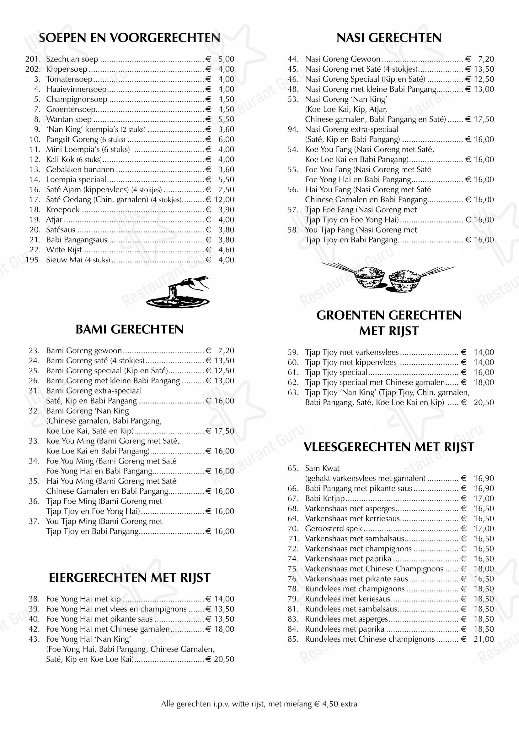 Menu at Chinees Indisch Restaurant Nan King, Born