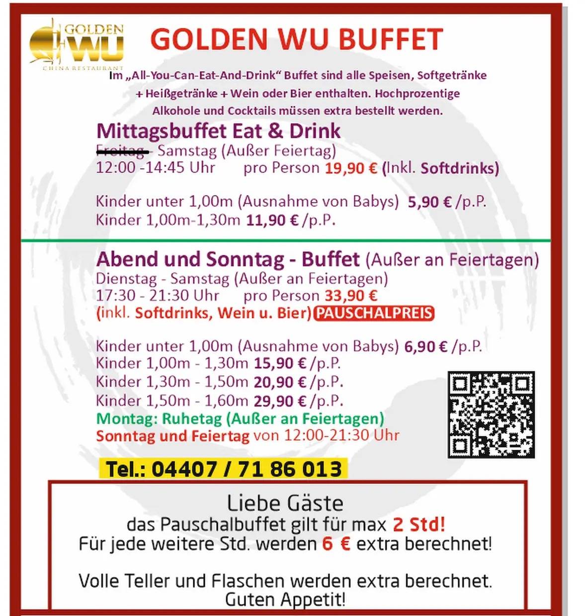 Speisekarte von Chinesisches Restaurant Golden Wu, Wardenburg
