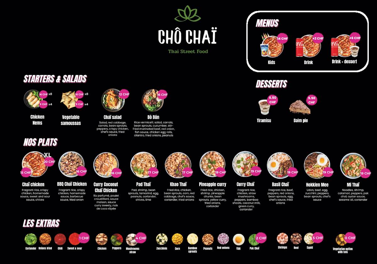 Menu at Chô chaï Genève - Thaï Street Food, Geneva