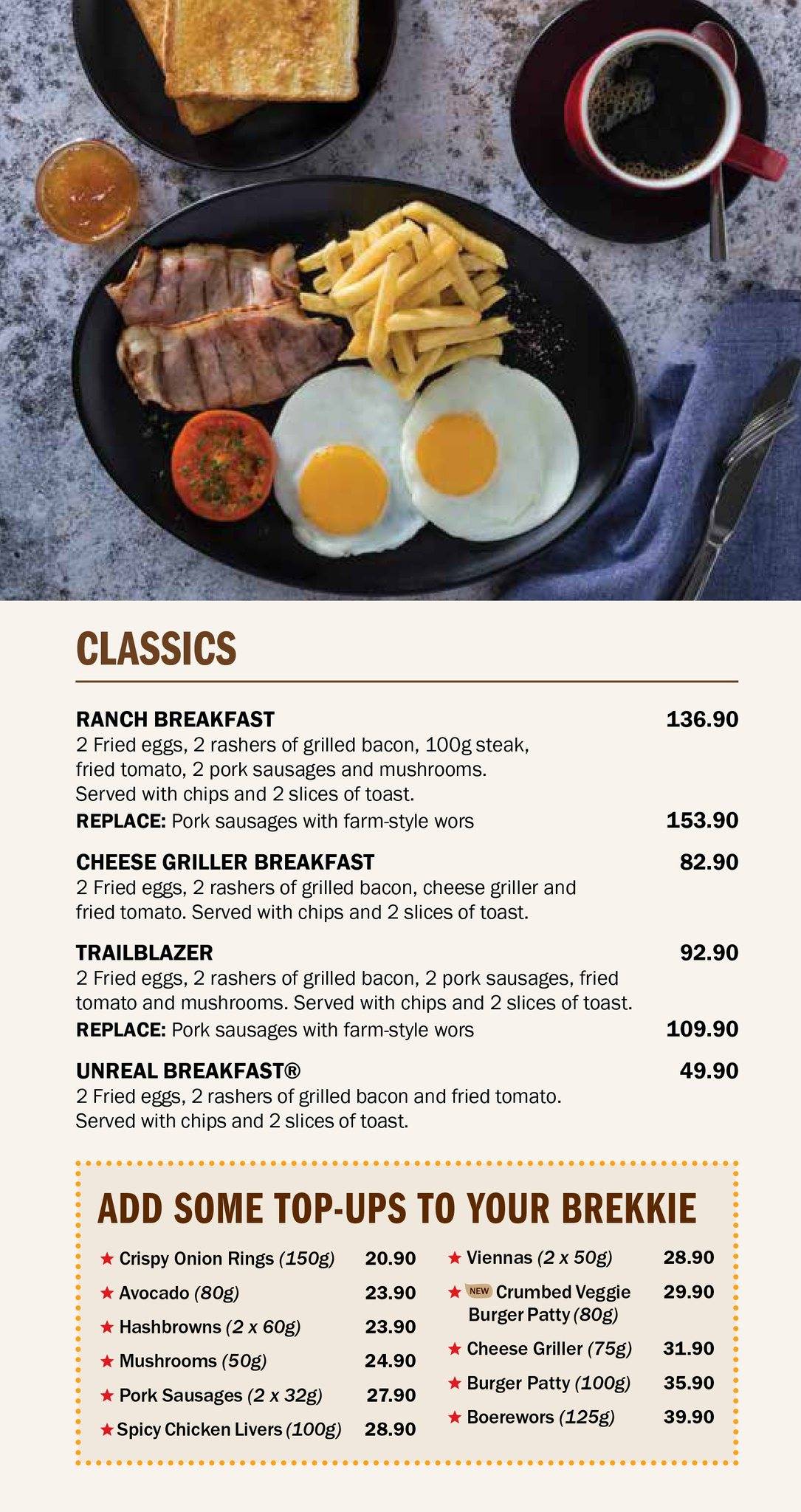 Menu at Choctaw Spur restaurant, Kimberley