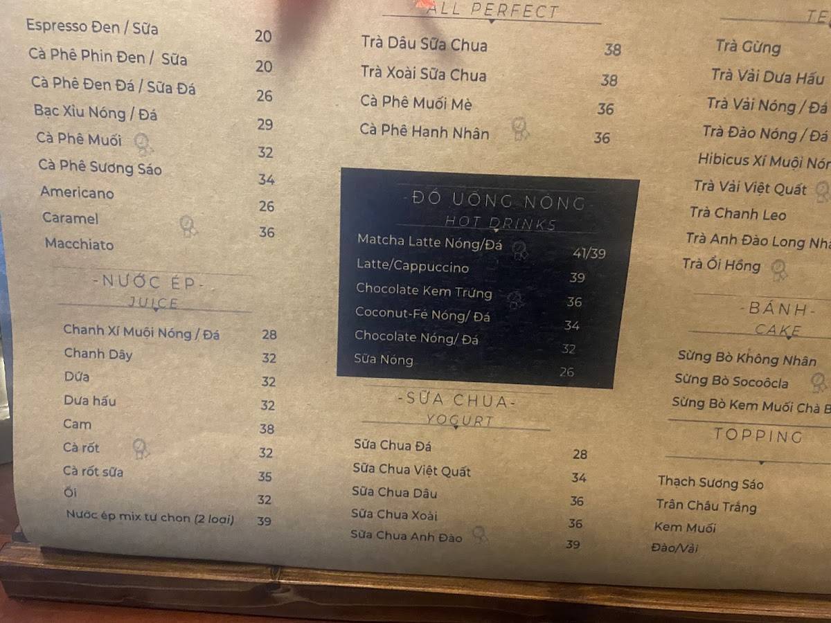 Menu at Chou.cafe, Vietnam