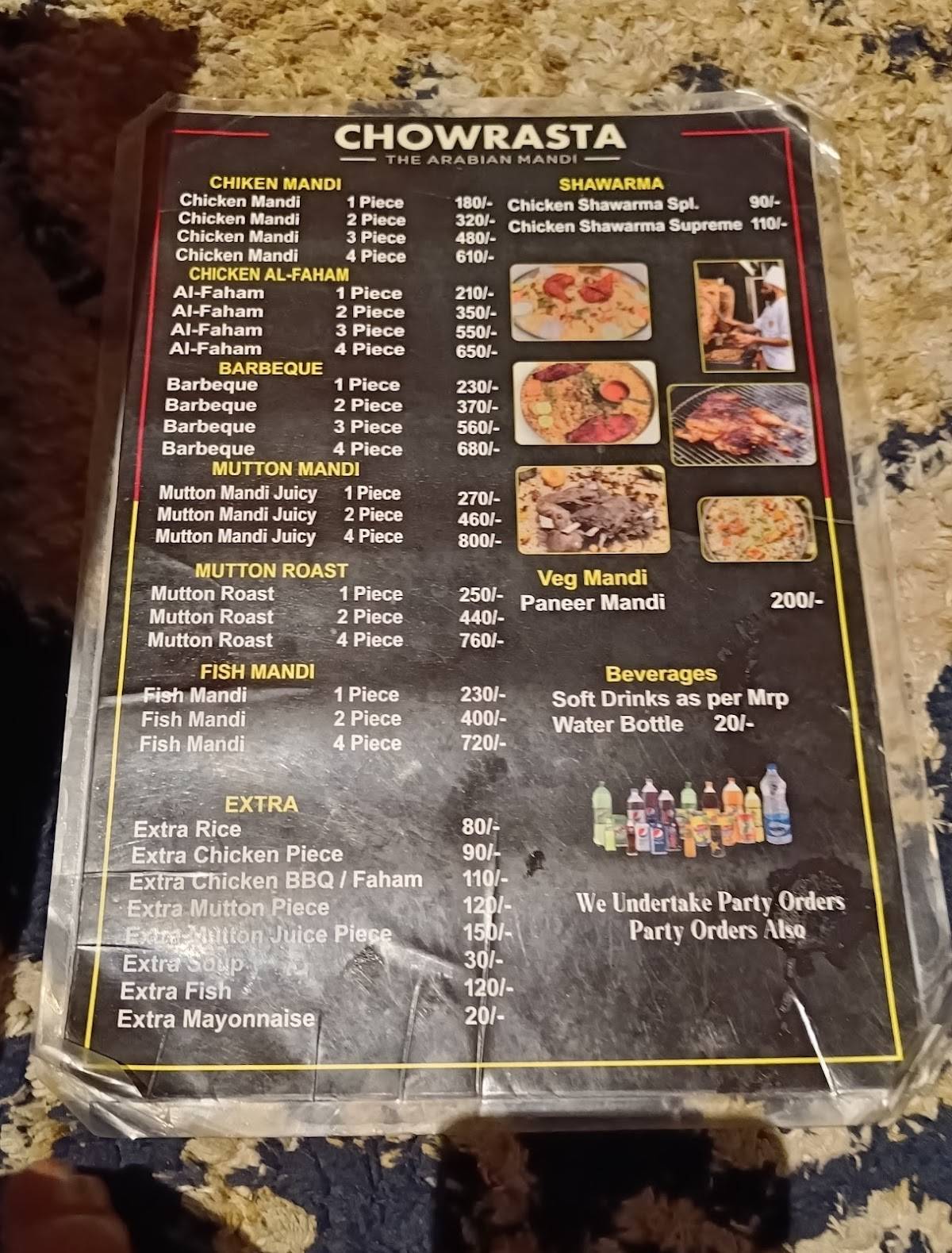Menu at CHOWRASTA Arabian Mandi, Secunderabad