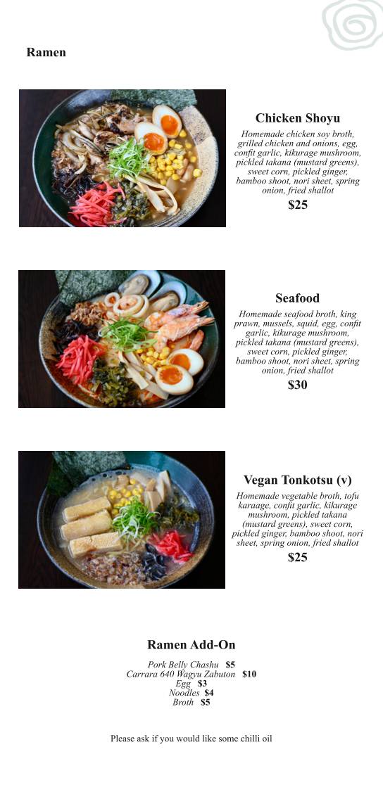 Menu at Kenzo Japanese Restaurant, Christchurch