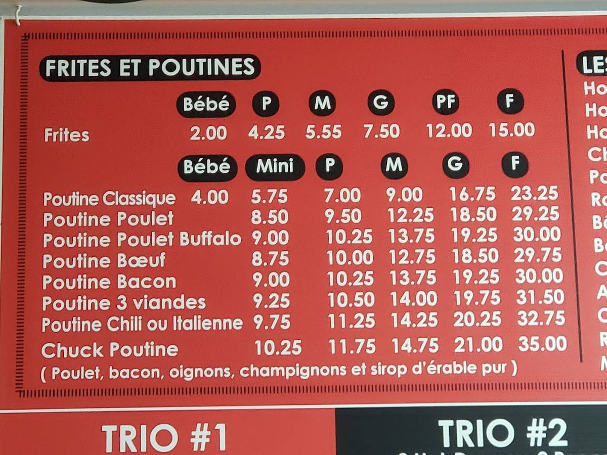 Menu au Chuck's Casse-Croute restaurant, Gatineau